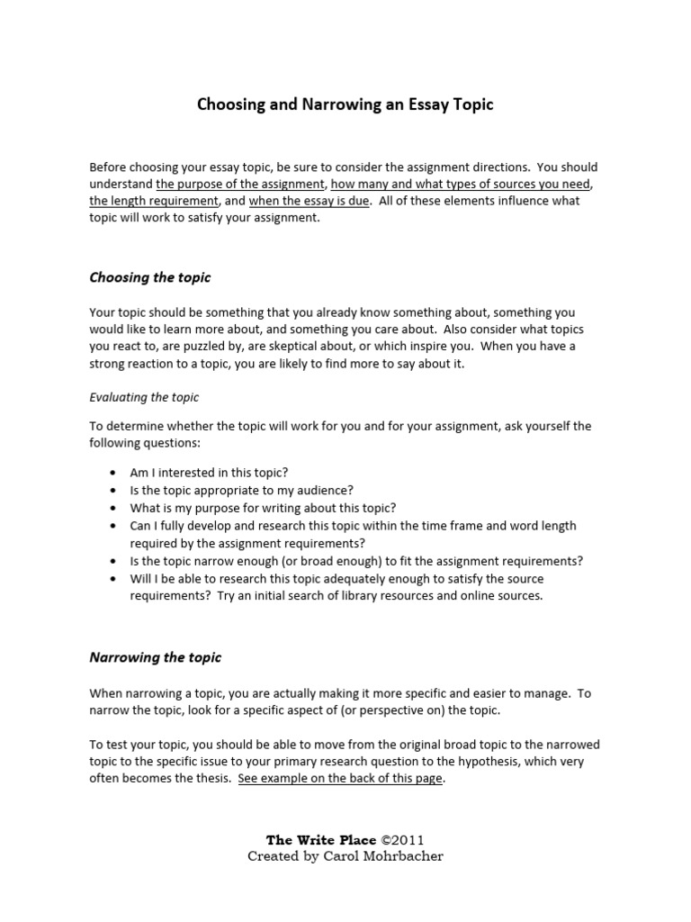 Choosing and Narrowing An Essay Topic | PDF | Educational Technology | Essays