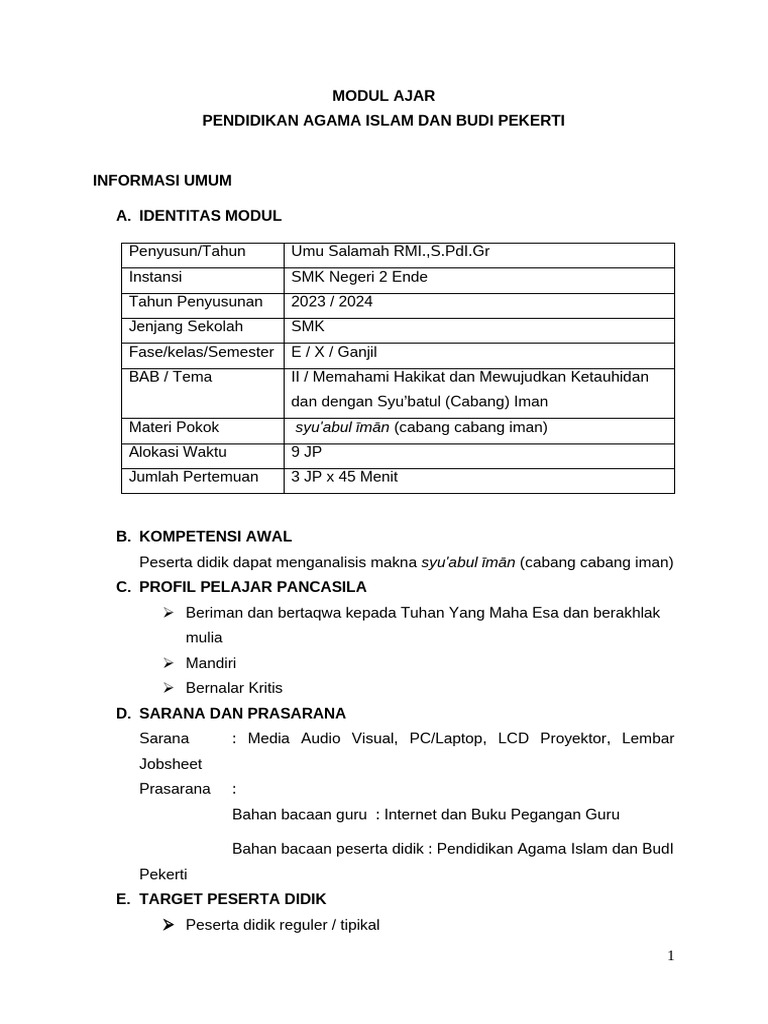 Modul Ajar Pai Sma Kelas X Bab 2 | PDF | Karier & Perkembangan