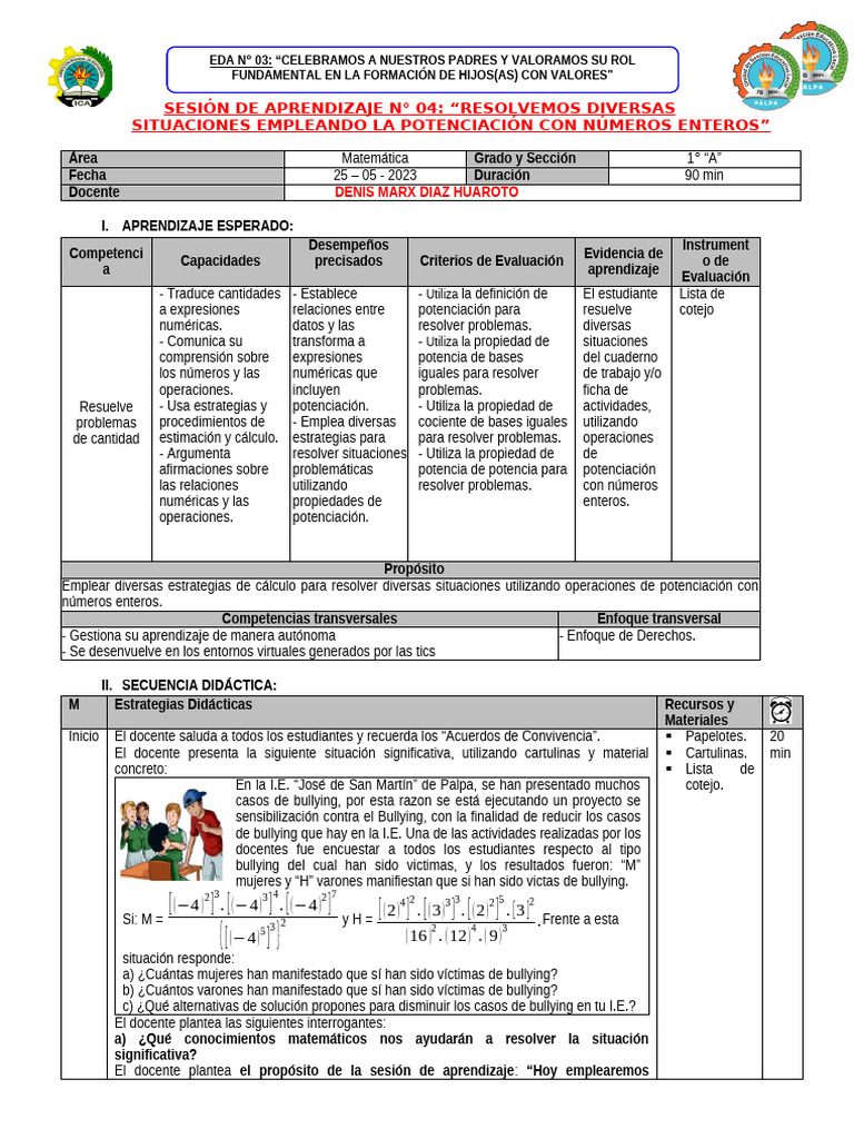 1°-SESION 4-EDA 3 | PDF | Exponenciación | Aprendizaje