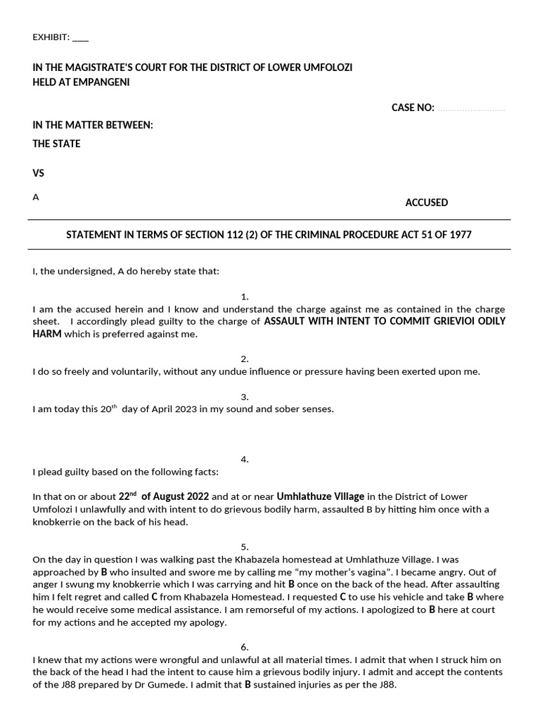 General Section 112 (2) Plea | PDF | Assault | Plea