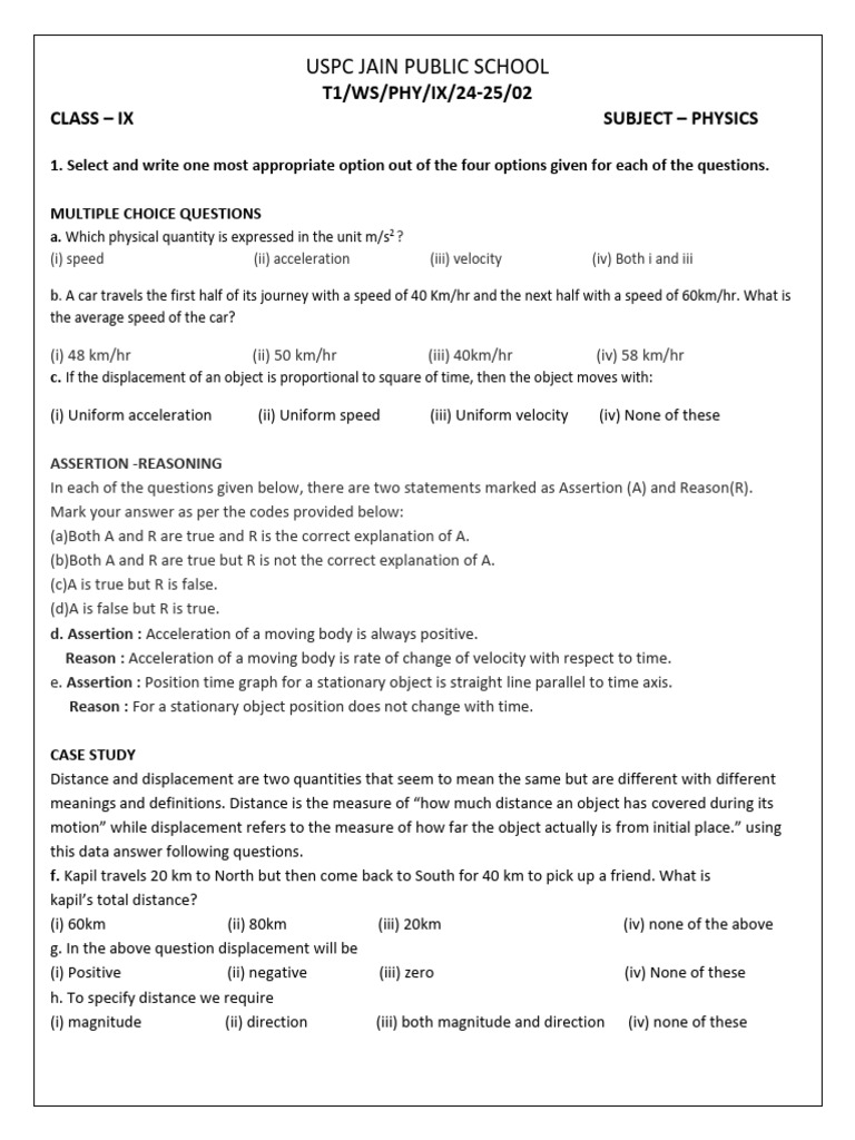Resource 20240508144535 t1 Ws Phy Ix 24-25 02 | PDF | Speed | Distance