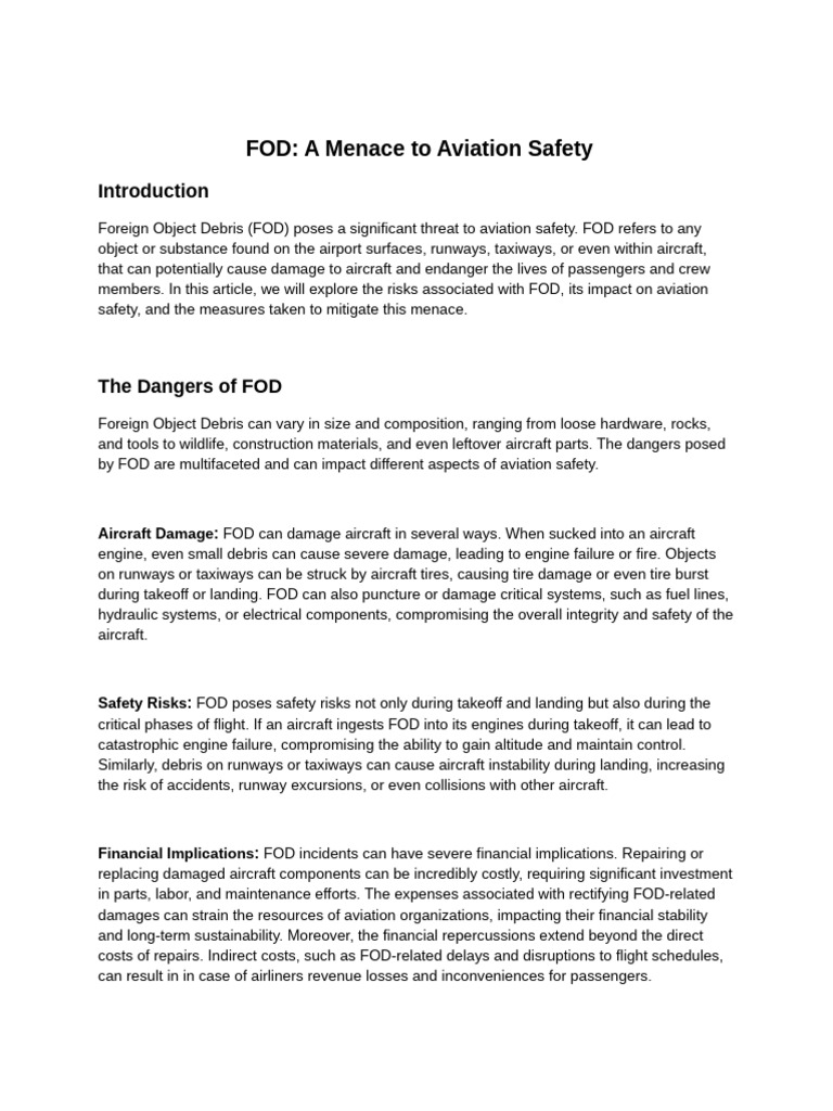 FOD - A Menace To Aviation Safety | PDF | Foreign Object Damage ...