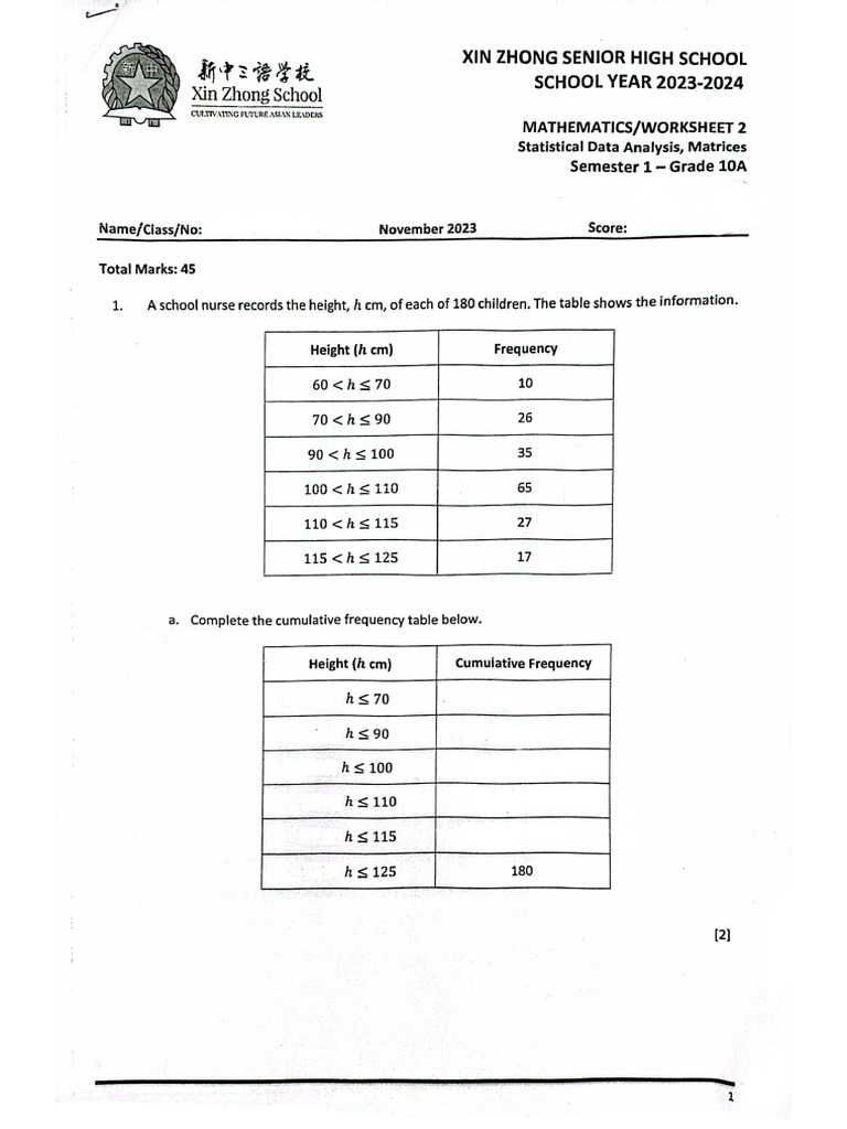 Math WS2 Statistic Data and Matrices | PDF