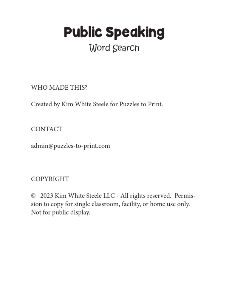 Public Speaking Word Search | PDF | Word Search | Word Puzzles