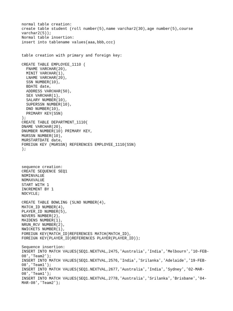 normal table creation | PDF normal table creation | PDF