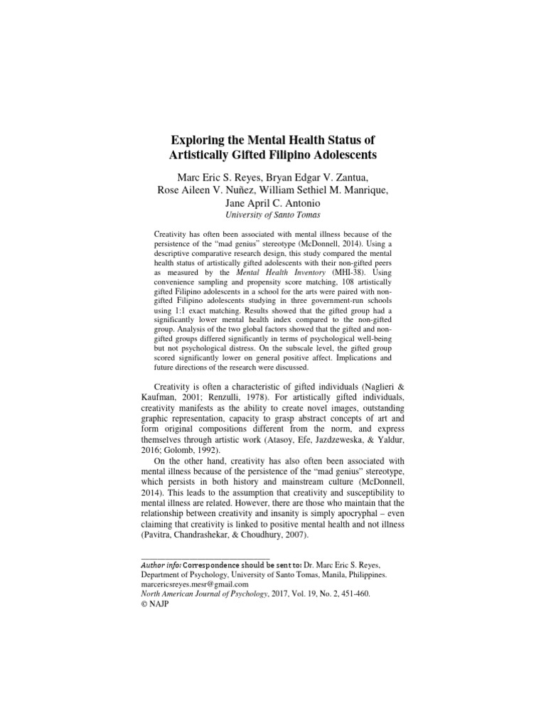 Exploring The Mental Health Status of Ar | PDF | Creativity | Mental Disorder