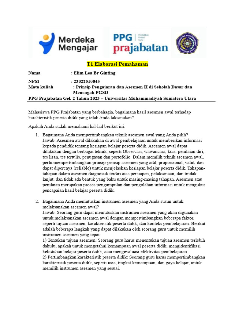 T1 Elaborasi Pemahaman | PDF | Karier & Perkembangan