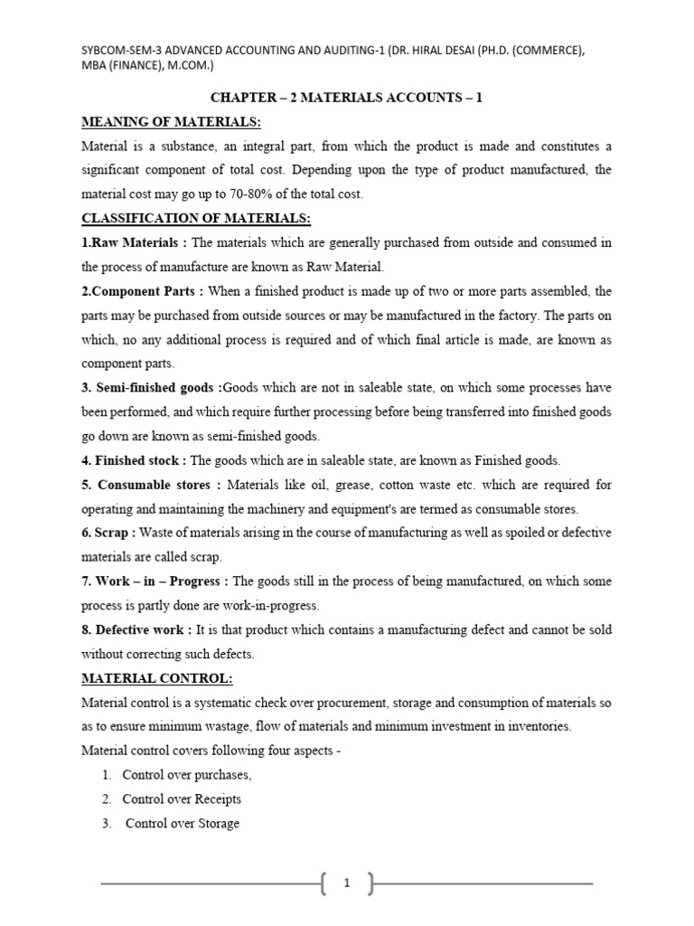 UNIT-2. MATERIALS ACCOUNT | PDF | Inventory | Prices