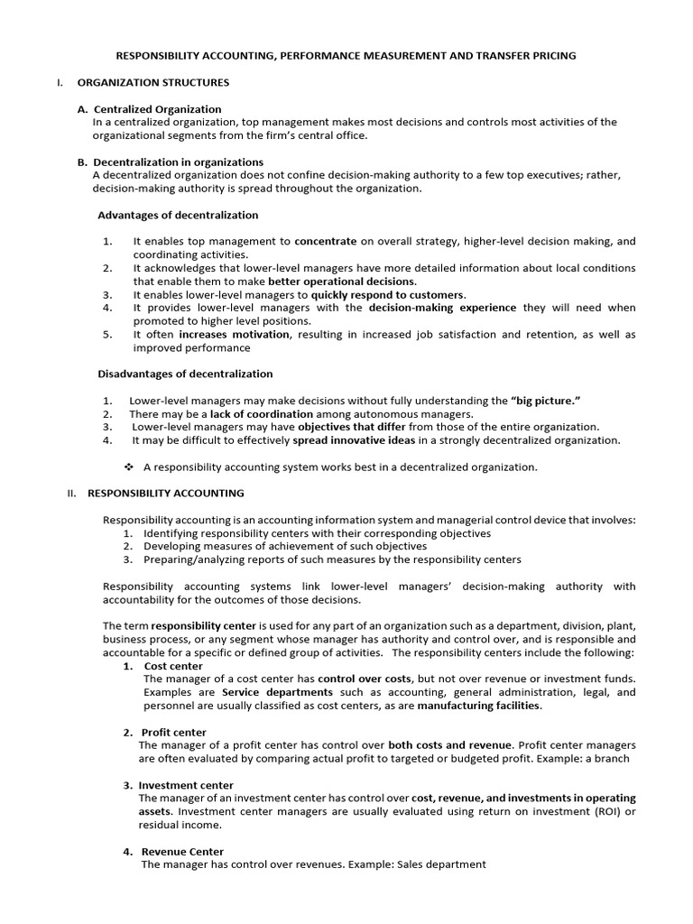Responsibility Accounting | PDF | Income | Prices