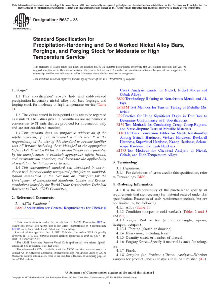 Astm B637-23 | PDF | Heat Treating | Chemical Substances