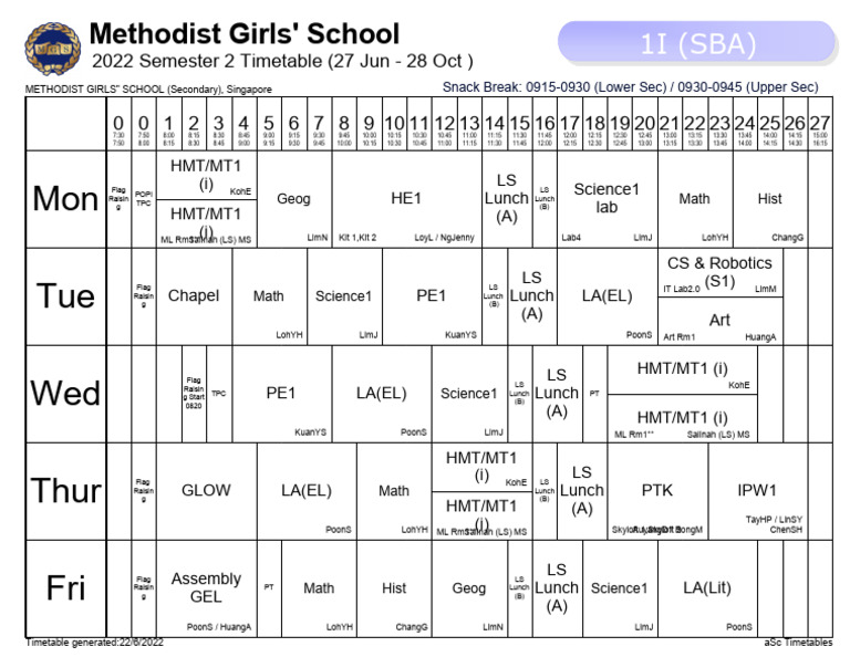 Mon Tue Wed Thur Fri: Methodist Girls' School | PDF | High Schools And ...
