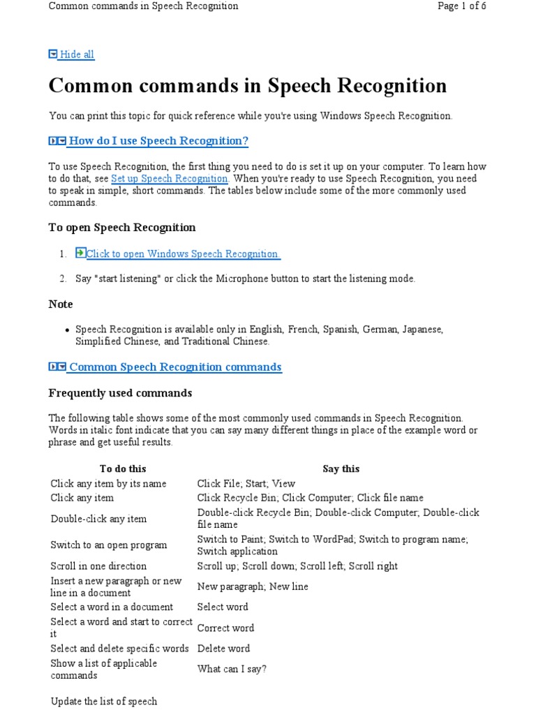 Common Commands in Speech Recognition | PDF | Computer Keyboard | Bracket