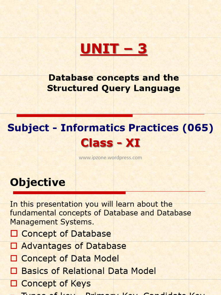 Database Concepts for Class 11 IP | PDF | Databases | Sql