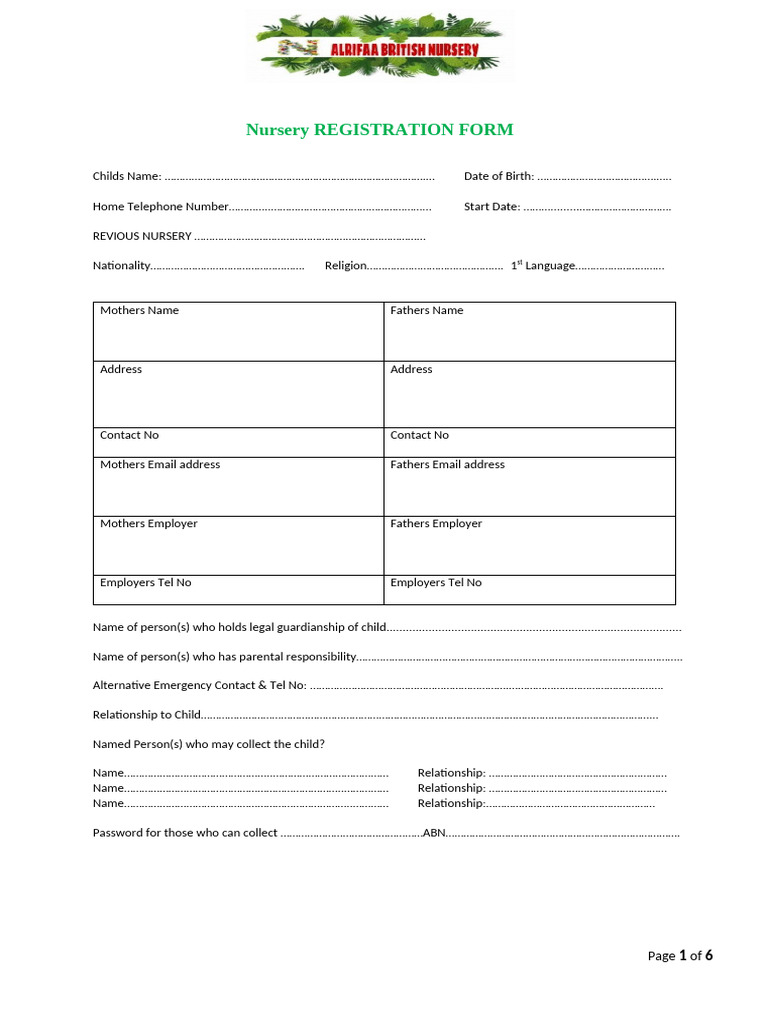 Alrifaa British Nursery-registration-Forms | PDF | Fee