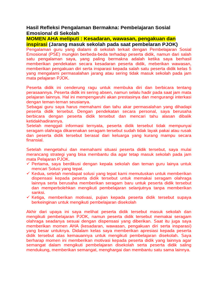 Tugas Aksi Nyata Aploud Refleksi Pengalaman Bermakna (AutoRecovered) | PDF | Karier ...