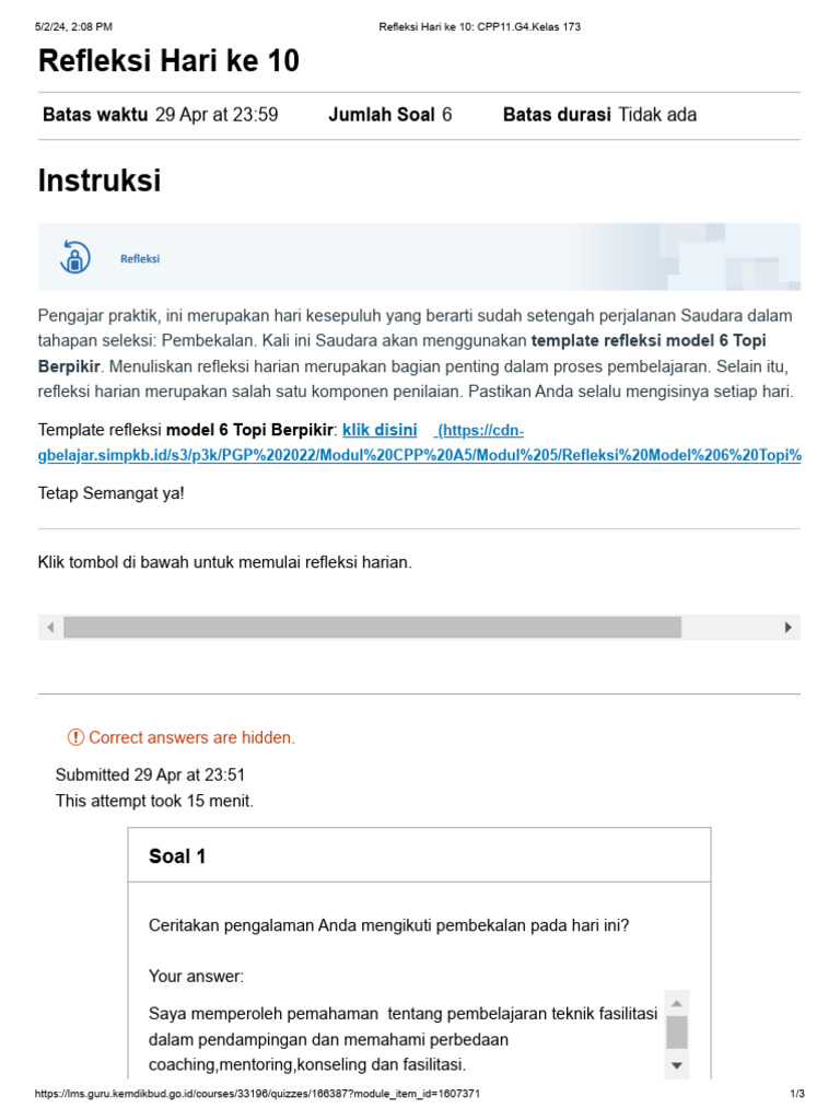 Refleksi Hari Ke 10 - CPP11.G4.Kelas 173 | PDF