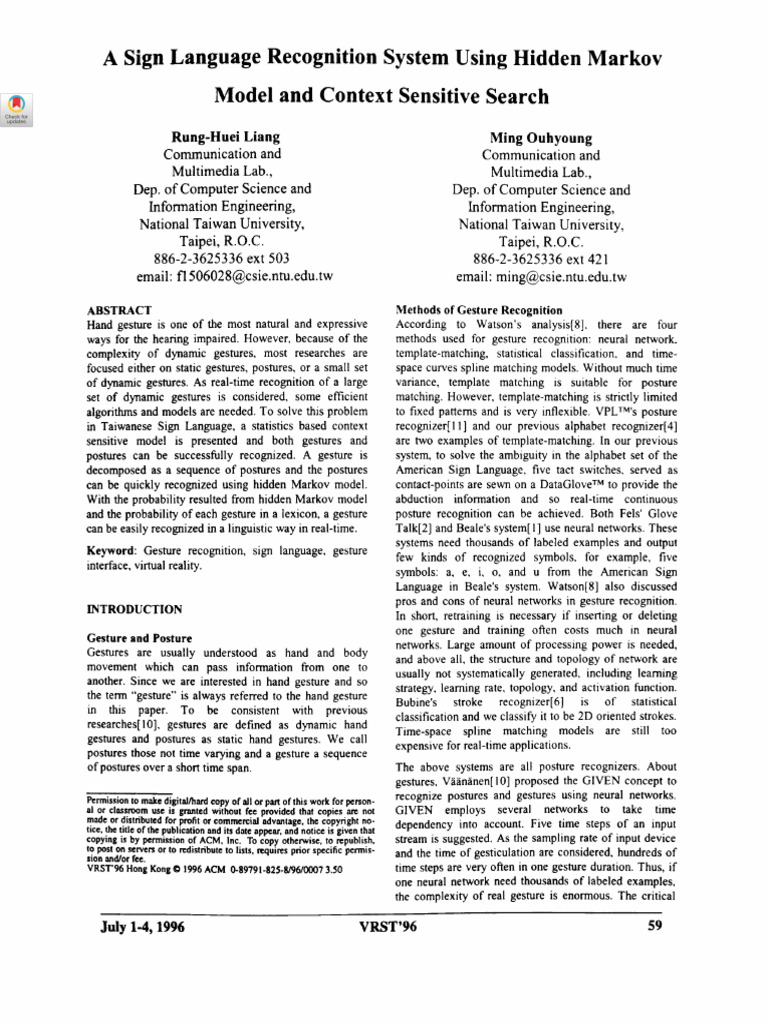 A Sign Language Recognition System Using Hidden Markov | PDF A Sign Language Recognition System Using Hidden Markov | PDF