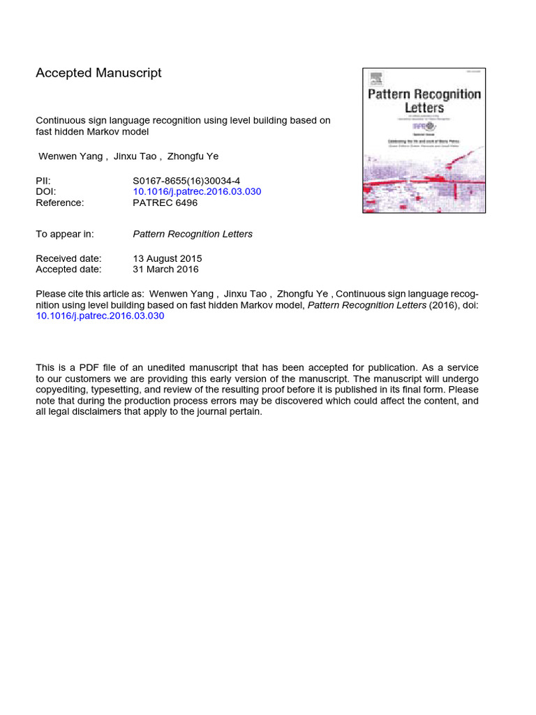 Continuous Sign Language Recognition Using Level Building Based On Fast Hidden Markov Model ...