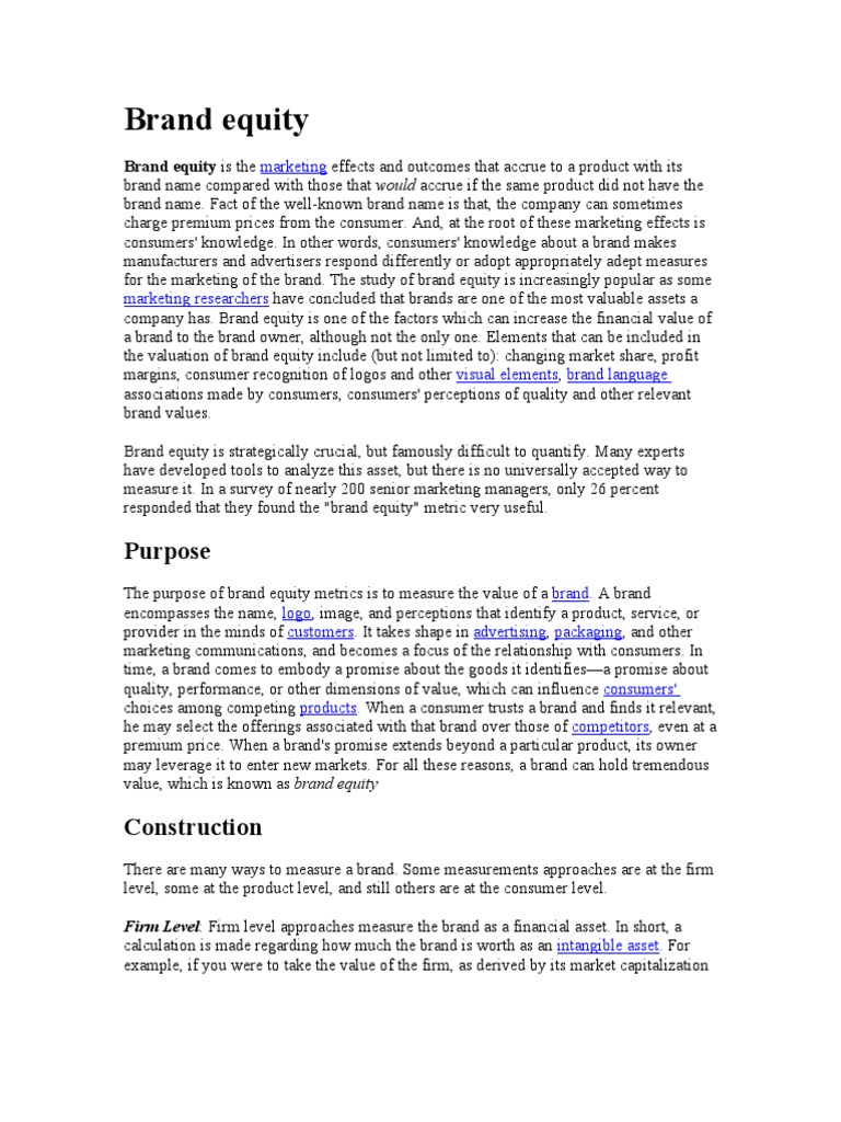 Brand Equity | PDF | Brand | Business Economics