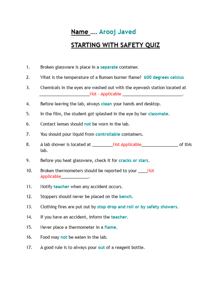 Lab Safety Quiz | PDF | Fires | Materials