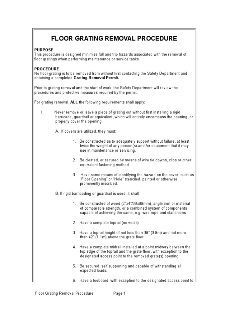 Floor Grating Removal Procedure | PDF