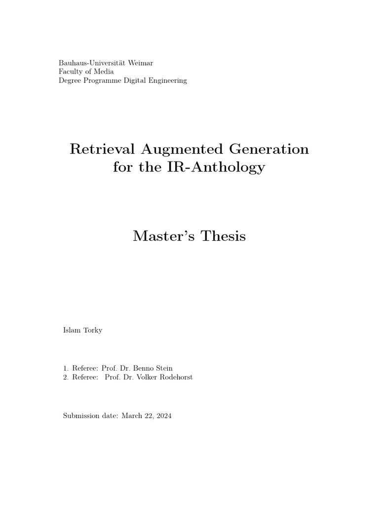 Thesis RAG Retrieval Augmented Generation For The IR-Anthology | PDF | Applied Mathematics ...