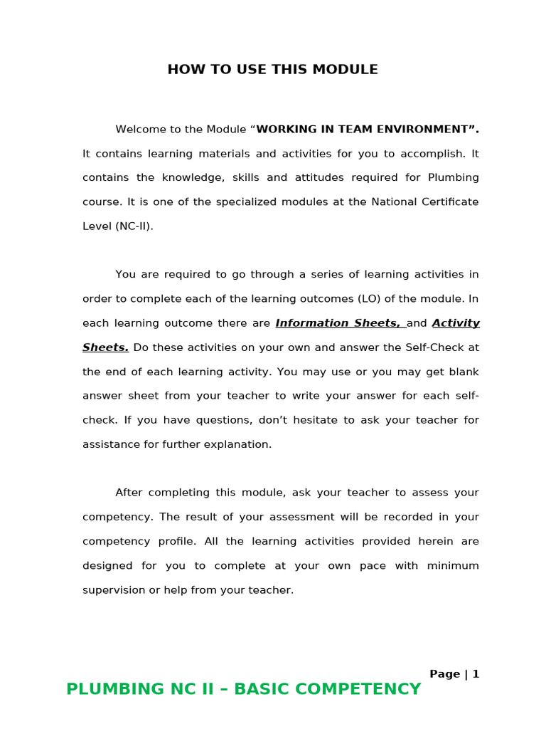 cblm-WORK IN TEAM ENVIRONMENT | PDF | Nonverbal Communication | Communication