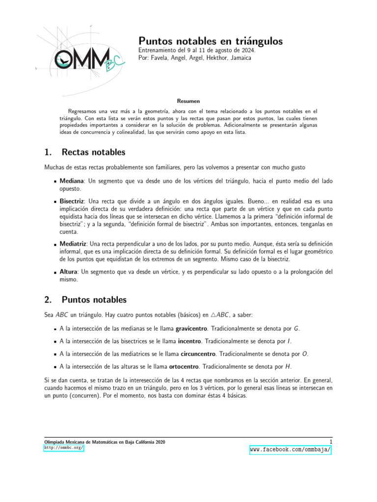 Propiedades de Puntos Notables en Triángulos | PDF | Triángulo ...