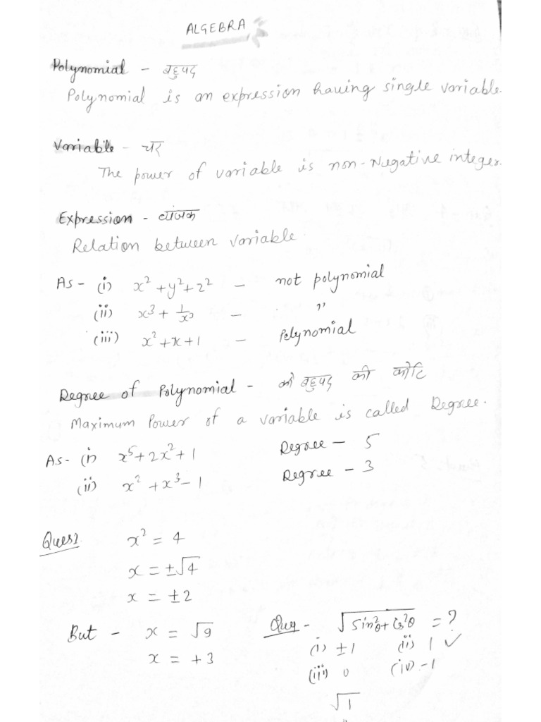 Algebra Complete Note | PDF