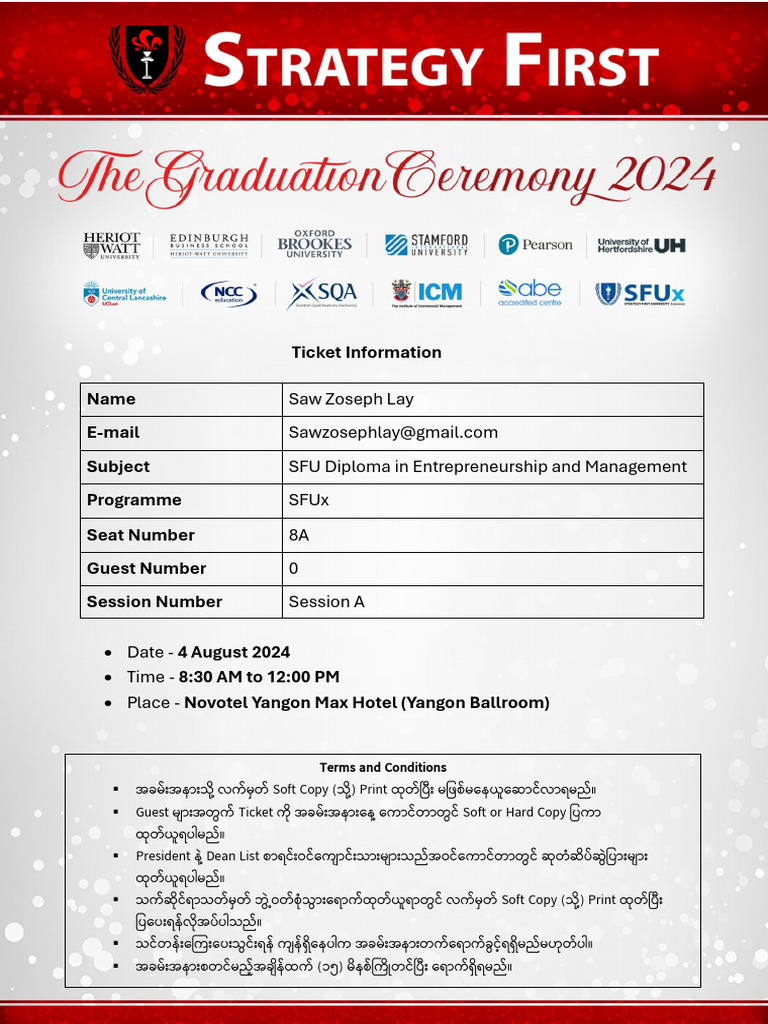 Saw Zoseph Lay 2024 Strategy First Graduation Softcopy Ticket | PDF