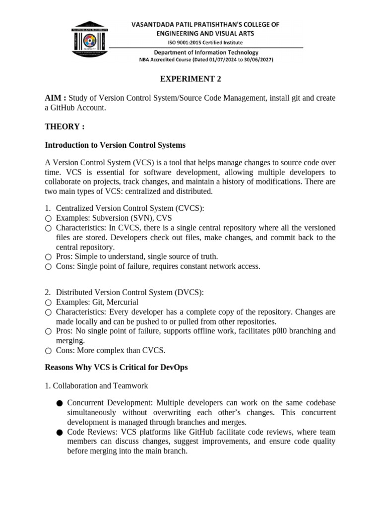Experiment 2 (DevOps) - Google Docs | PDF | Version Control | Computing
