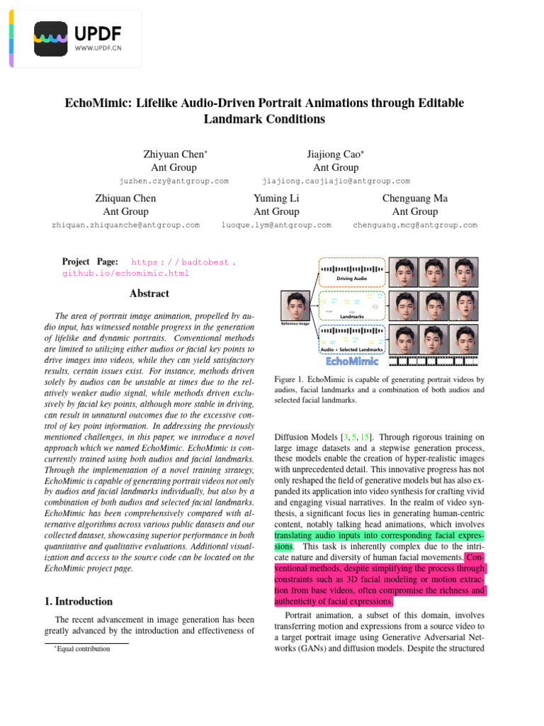 EchoMimic: Audio-Driven Portrait Animation | PDF | Data Compression | Video