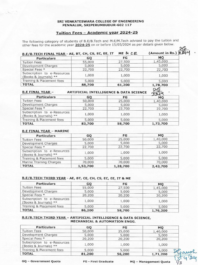Fee Circular 2024 25 | PDF