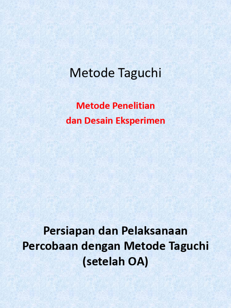 Metode Taguchi | PDF | Teknologi & Rekayasa