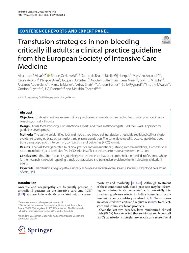 Transfusion strategies in non-bleeding critically ill adults_ a ...