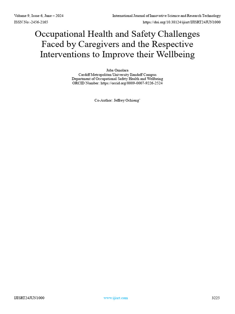 Occupational Health and Safety Challenges Faced by Caregivers and the ...