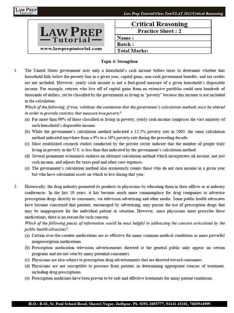 LPT CR Practice Sheet 2 | PDF | Outsourcing | Layoff