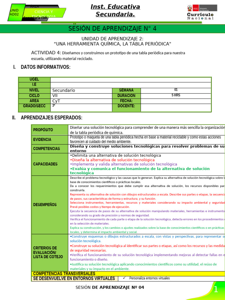 D-3º Ses Act 4-Cyt-und 2- Sem 3 | PDF | Evaluación | Aprendizaje