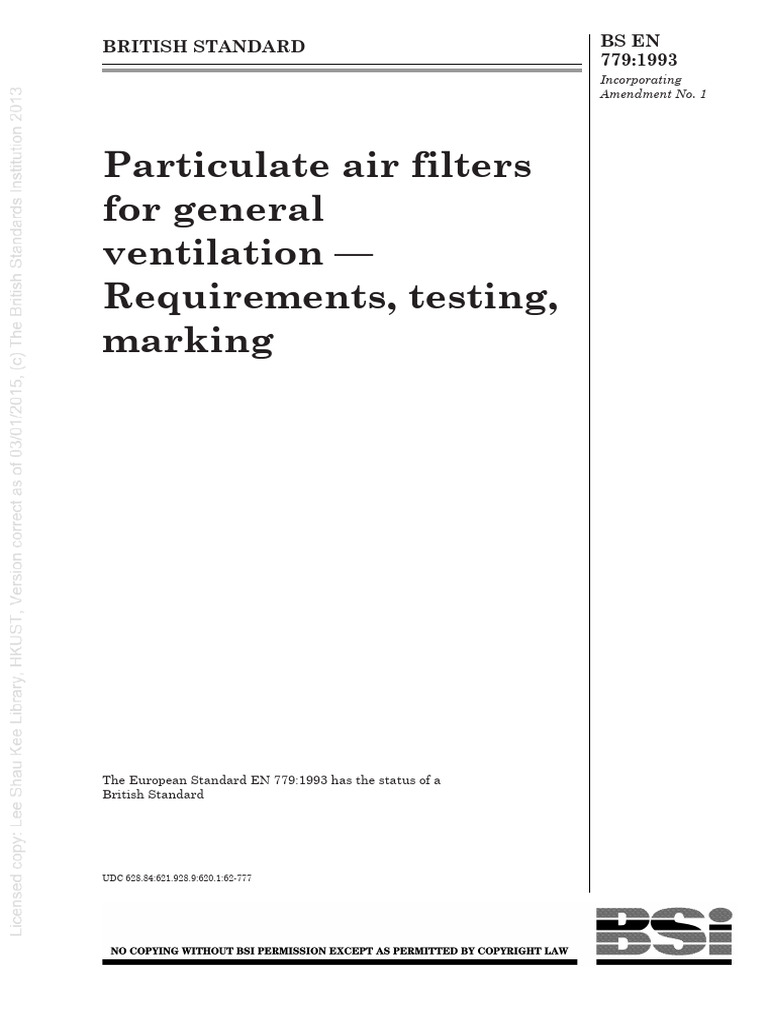 BS EN 779 - 1993 Particulate Air Filters For General Ventilation ...