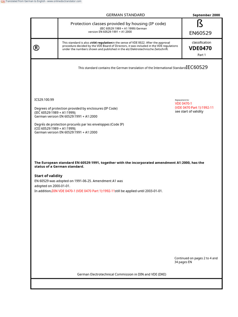 German Standard Protection Classes Provided by Housing (IP Code) | PDF | International ...