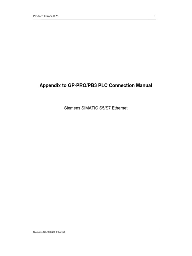Appendix To GP-PRO/PB3 PLC Connection Manual: Siemens SIMATIC S5/S7 ...