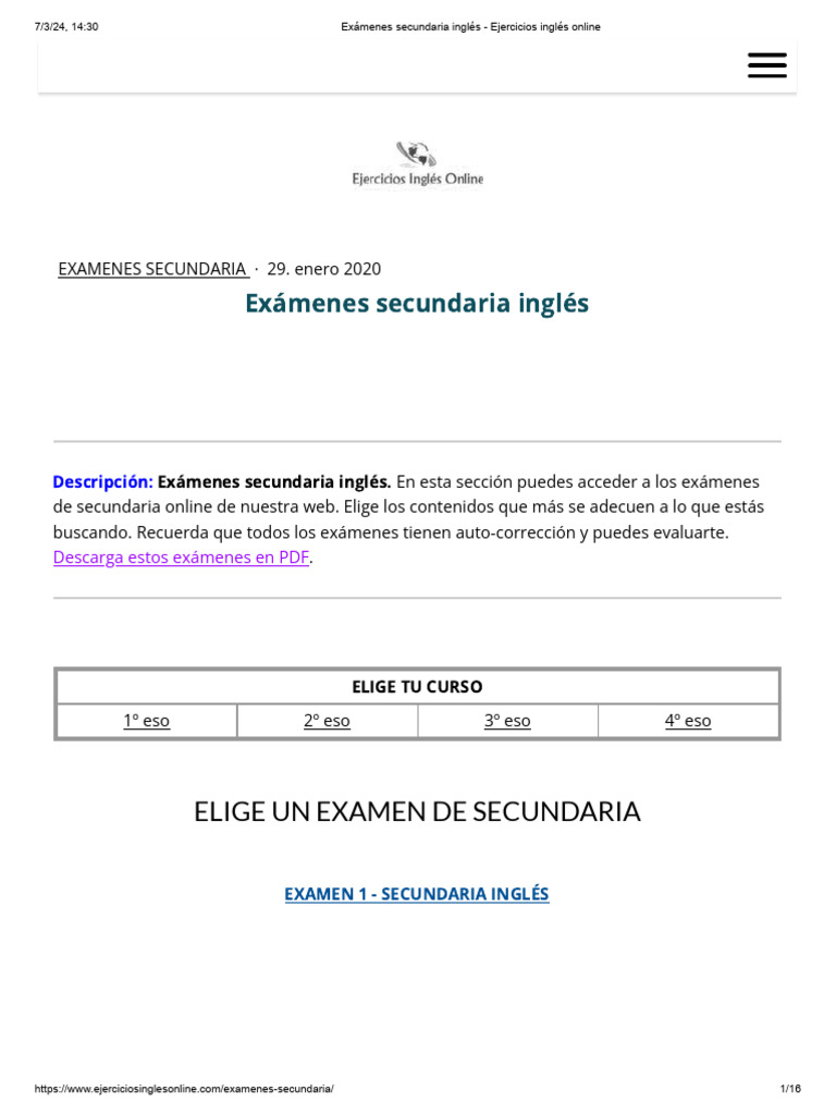 Ejercicios y Exámenes de Inglés Secundaria | PDF | Verbo | Cookie HTTP