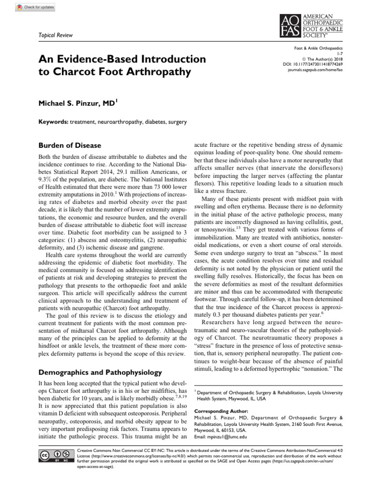 Pinzur 2018 An Evidence Based Introduction To Charcot Foot Arthropathy ...