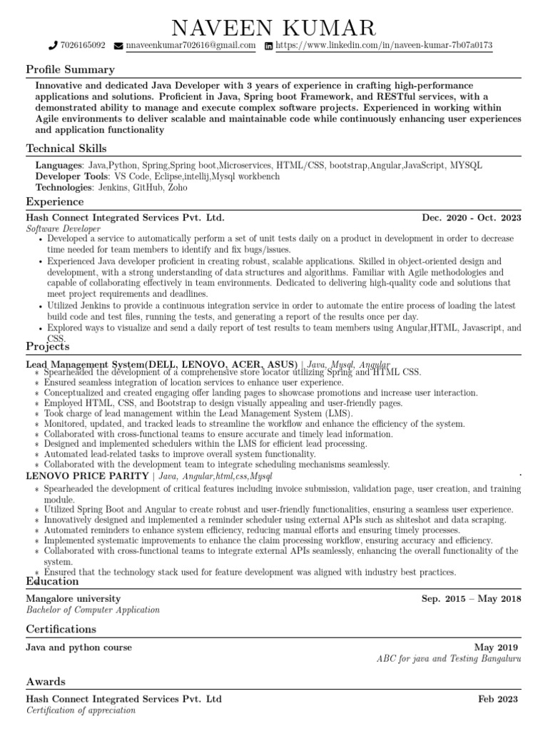 Resume Naveen Kumar | PDF | Software Development | Source Code
