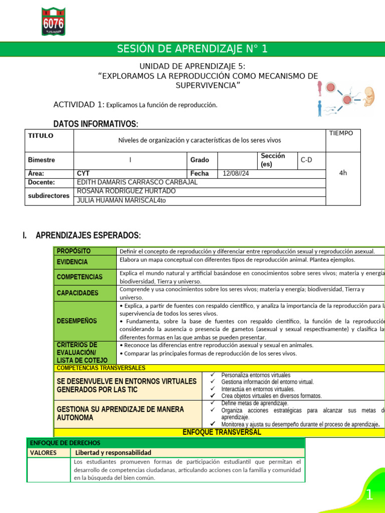A-4º Ses Act 1-Cyt-Und 5 | PDF | Reproducción | Aprendizaje