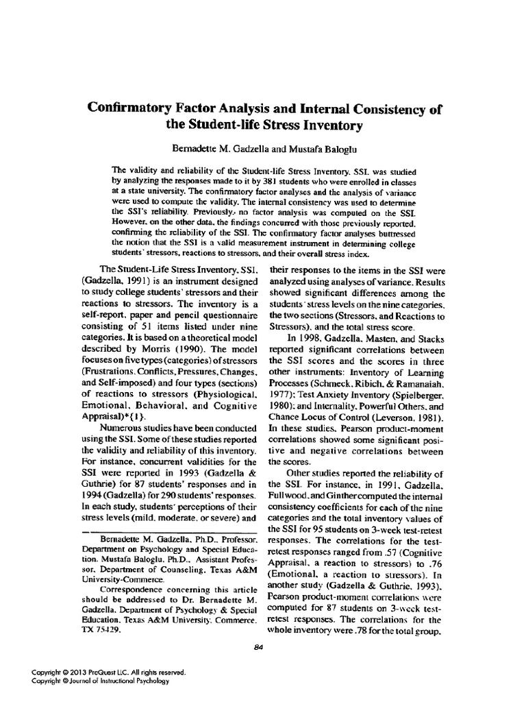 Gadzella 1991 Confirmatory Factor Analysis | PDF