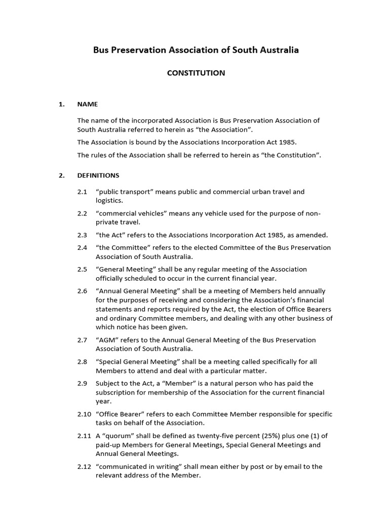 Bus Preservation Association of South Australia | PDF | Quorum | Proxy ...