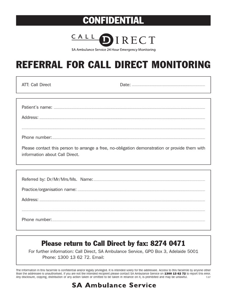 Call Direct Referral Form | PDF | Fax