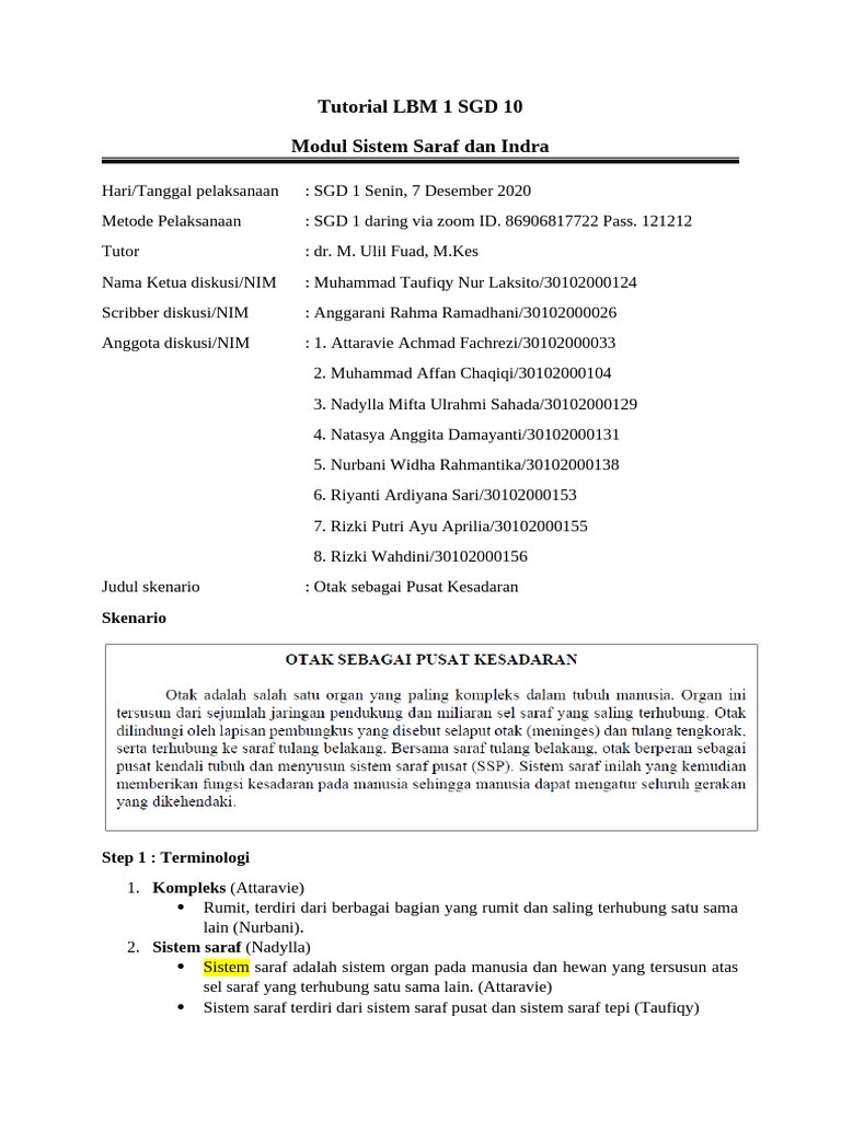 SGD LBM 1 Modul Sistem Saraf Dan Indra | PDF