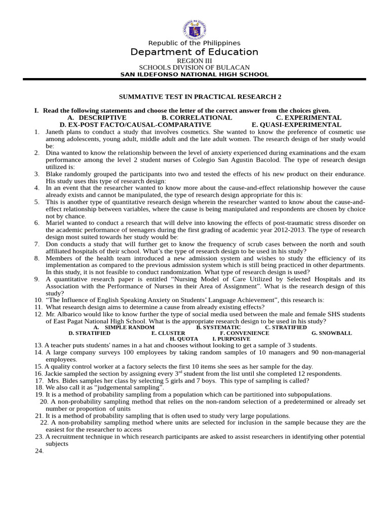 SUMMATIVE PR2 | PDF | Sampling (Statistics) | Scientific Method
